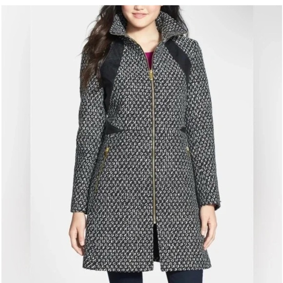 Via Spiga | Jackets & Coats | Via Spiga Wool Blend Faux Leather Trim ...